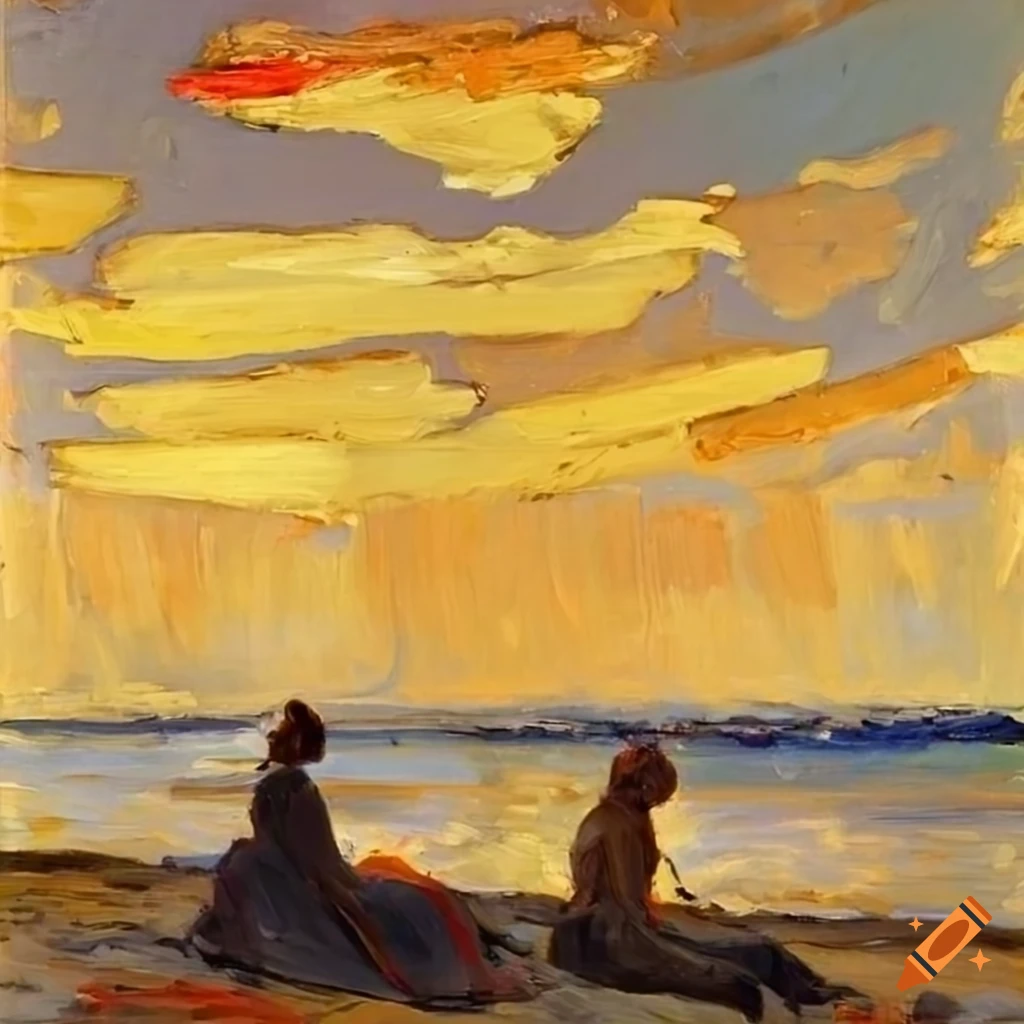 Oil painting of women sunbathing by the sea on Craiyon
