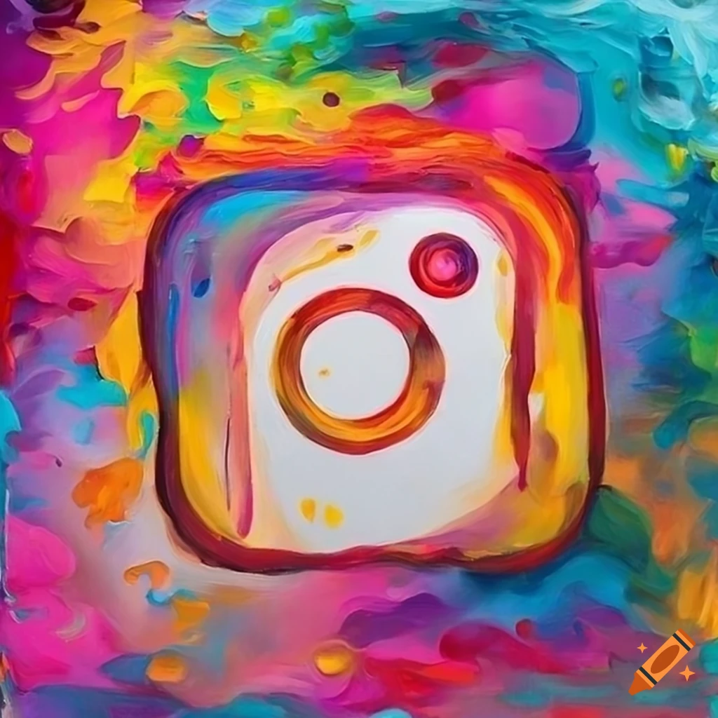 Hippie-style oil painting of instagram logo