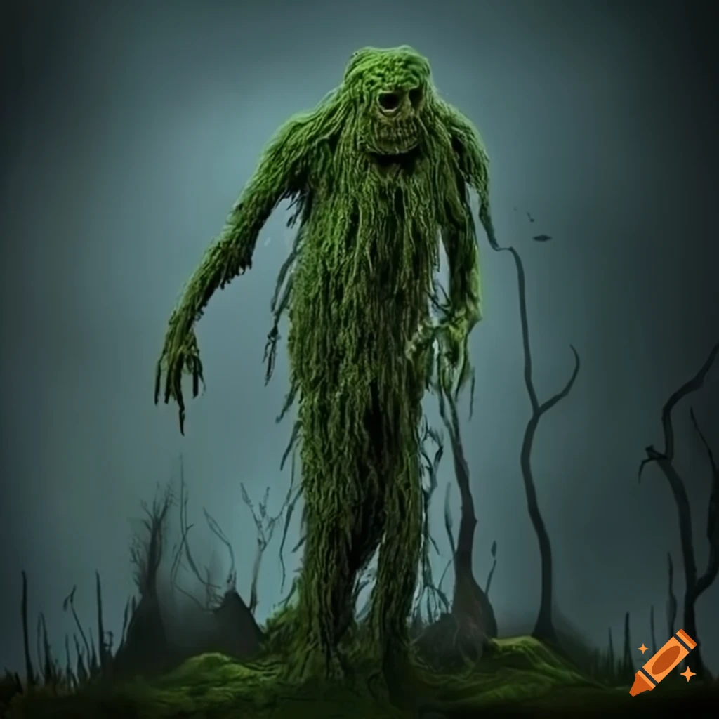 Art of a moss-covered humanoid giant in a dark forest on Craiyon