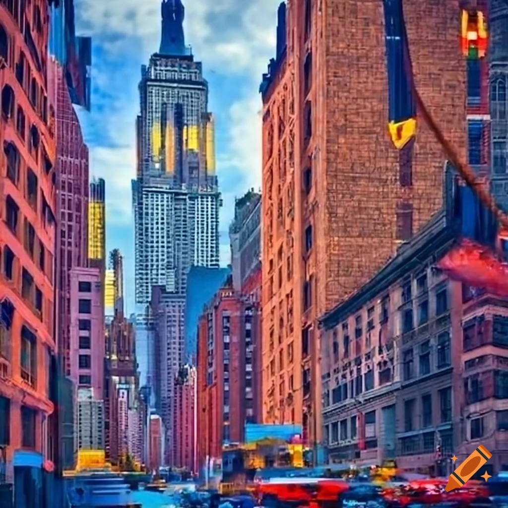 Colorful cityscape of New York on Craiyon