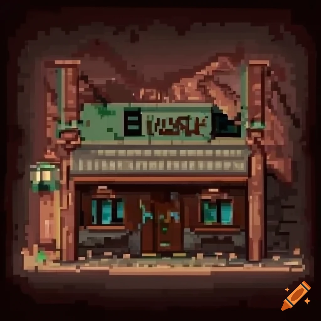 Pixel art sprite of an abandoned restaurant