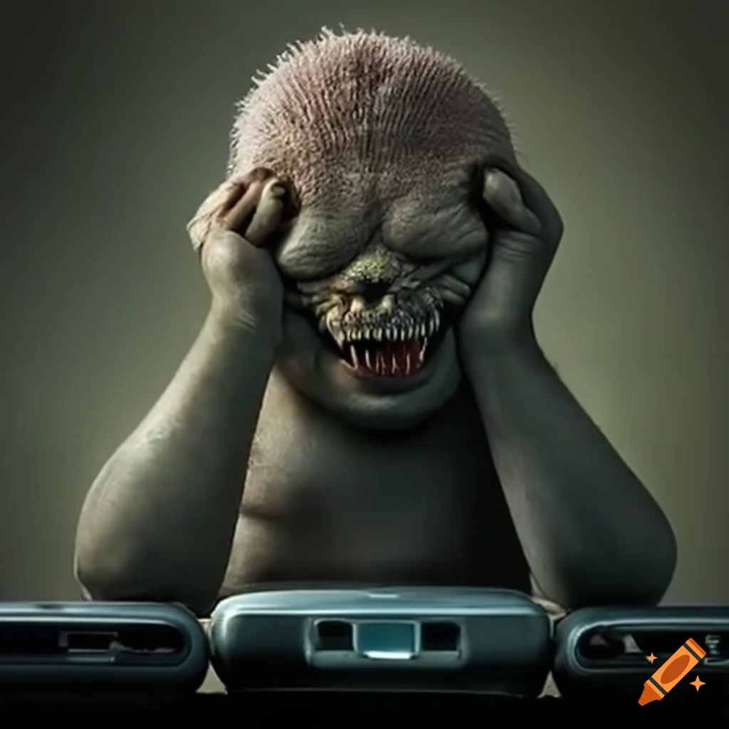 Monster sleeping on a pile of cell phones on Craiyon