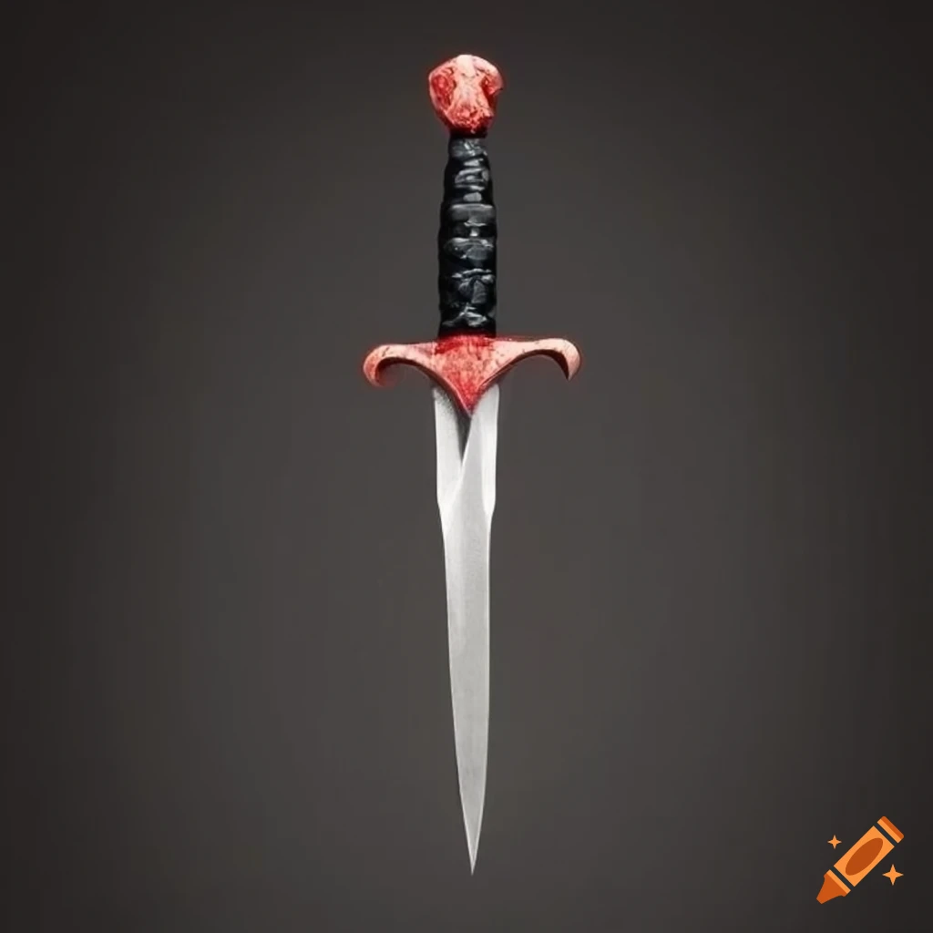 Sharp dagger with red and black handle on Craiyon