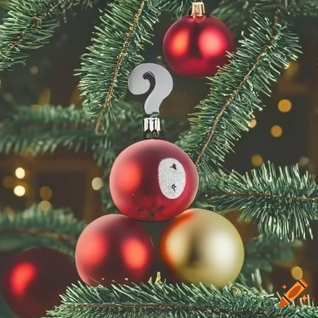 Christmas tree decorated with question mark baubles on Craiyon
