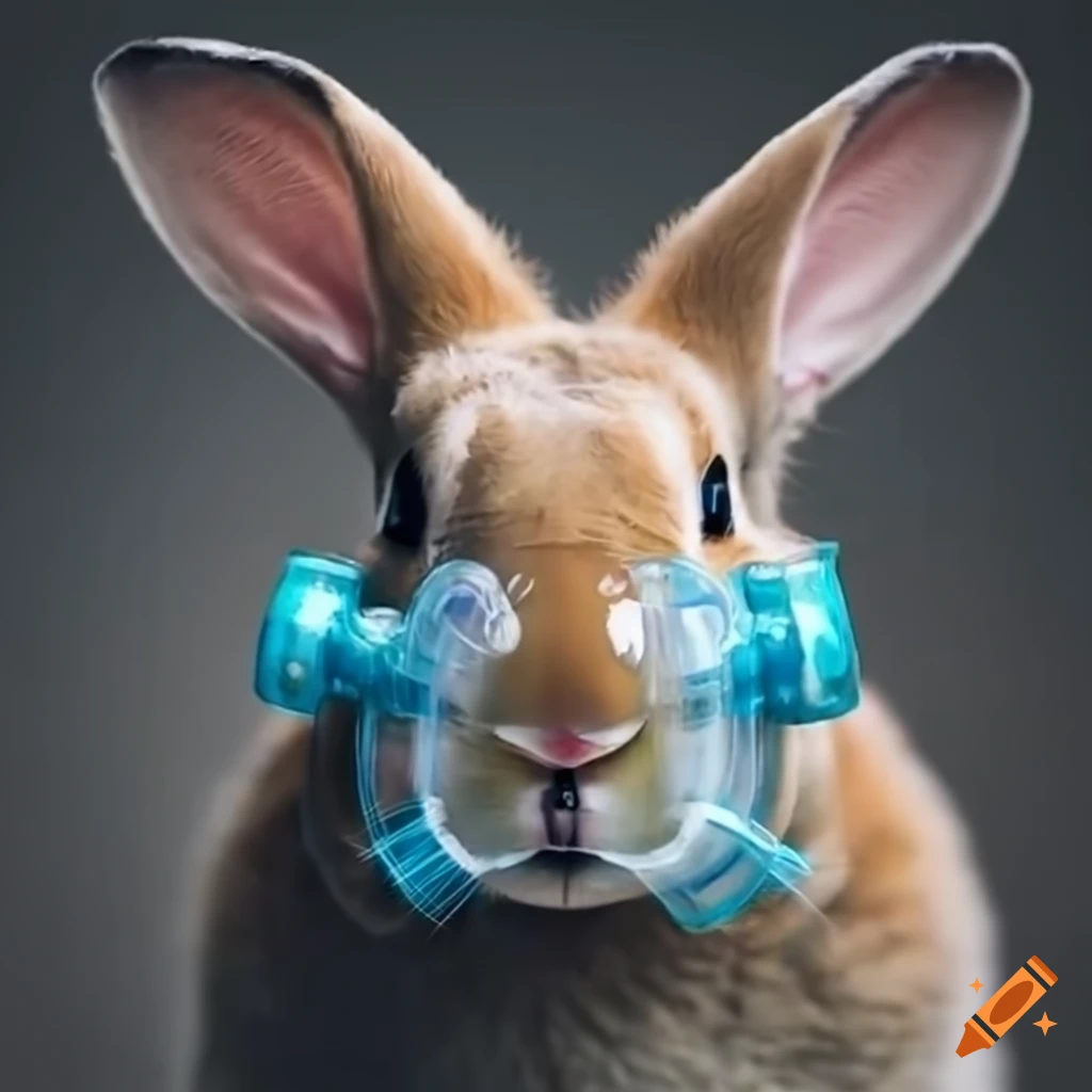 Rabbit wearing a nebuliser mask on Craiyon