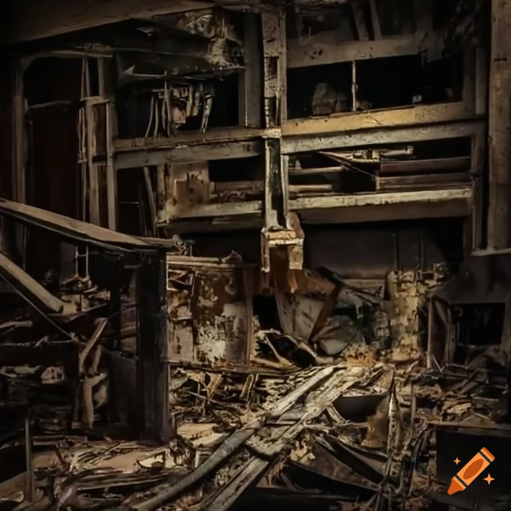 Image of an abandoned and broken assembly line on Craiyon