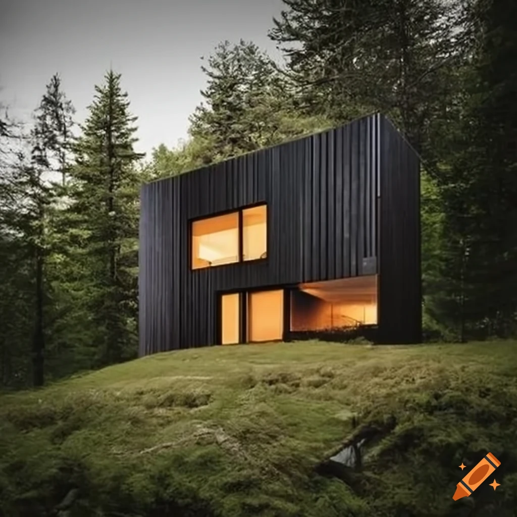 Modern style tourist house in the forest by the river on Craiyon