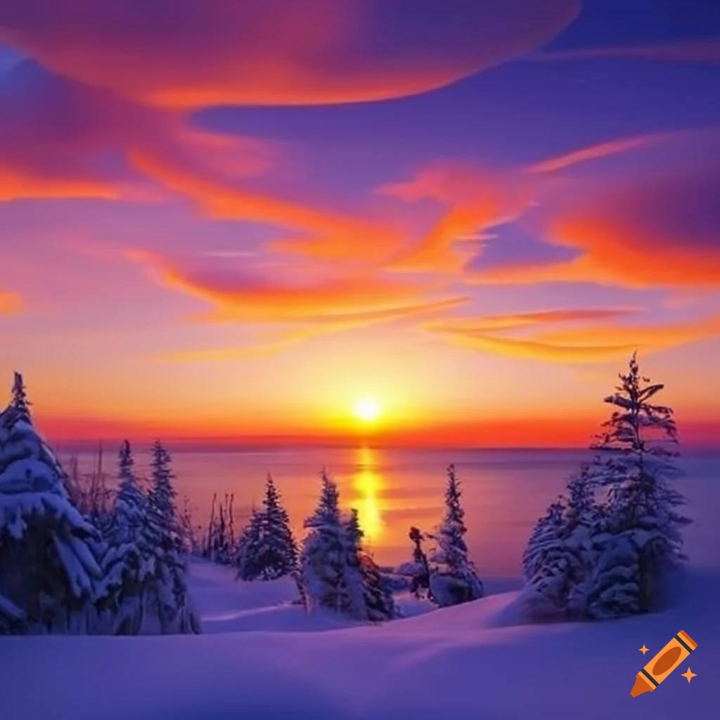 Winter sunset scene on Craiyon