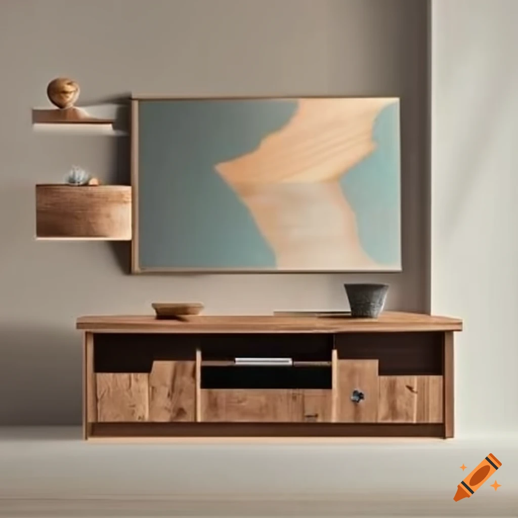 Meuble télé en bois massif avec des reliefs en forme de dunes
