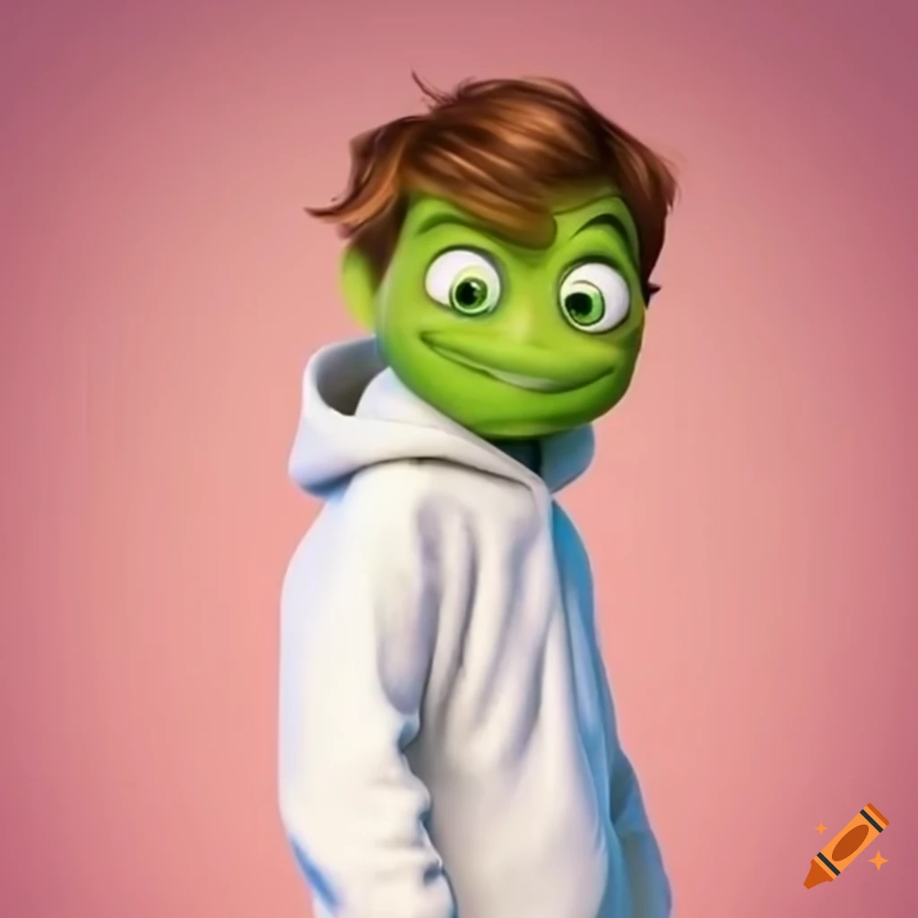 Character illustration of a guy with frog friends on Craiyon