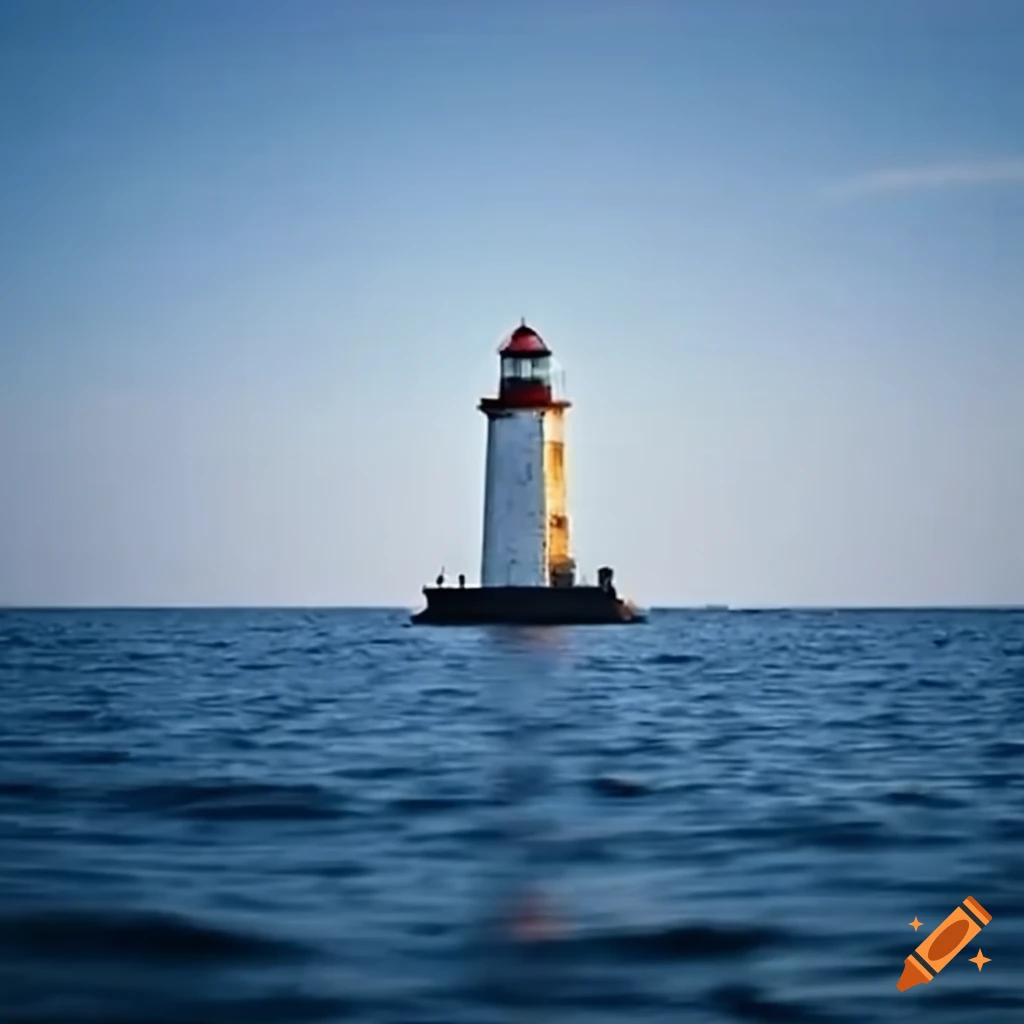 Sailboat in the ocean approaching a distant lighthouse on Craiyon