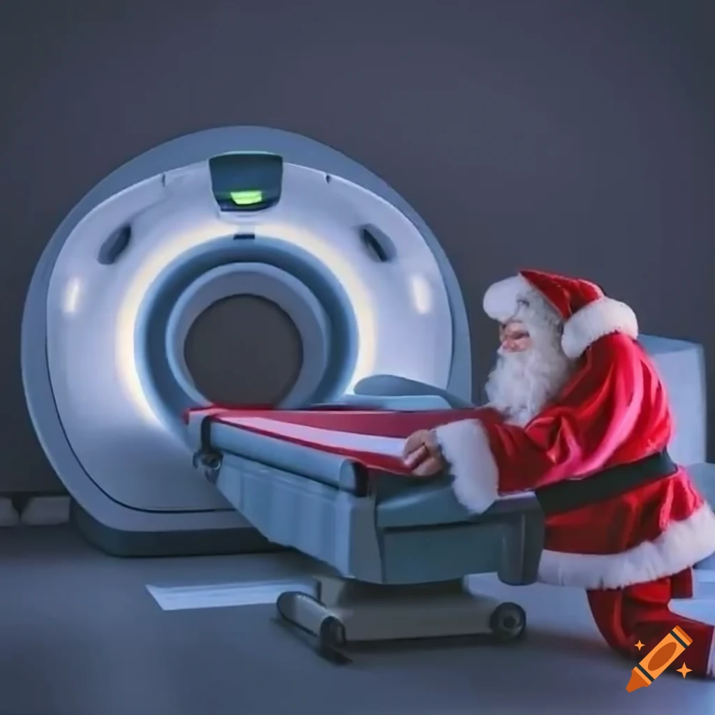 Ct scanner with santa claus on patient table on Craiyon