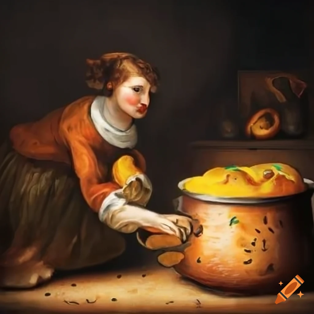 Van gogh style painting of dipping bread in boiling pot on Craiyon
