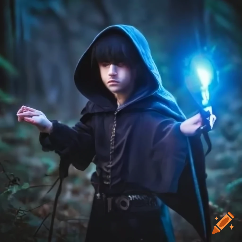 Mysterious gnome in dark medieval clothes with magic powers on Craiyon