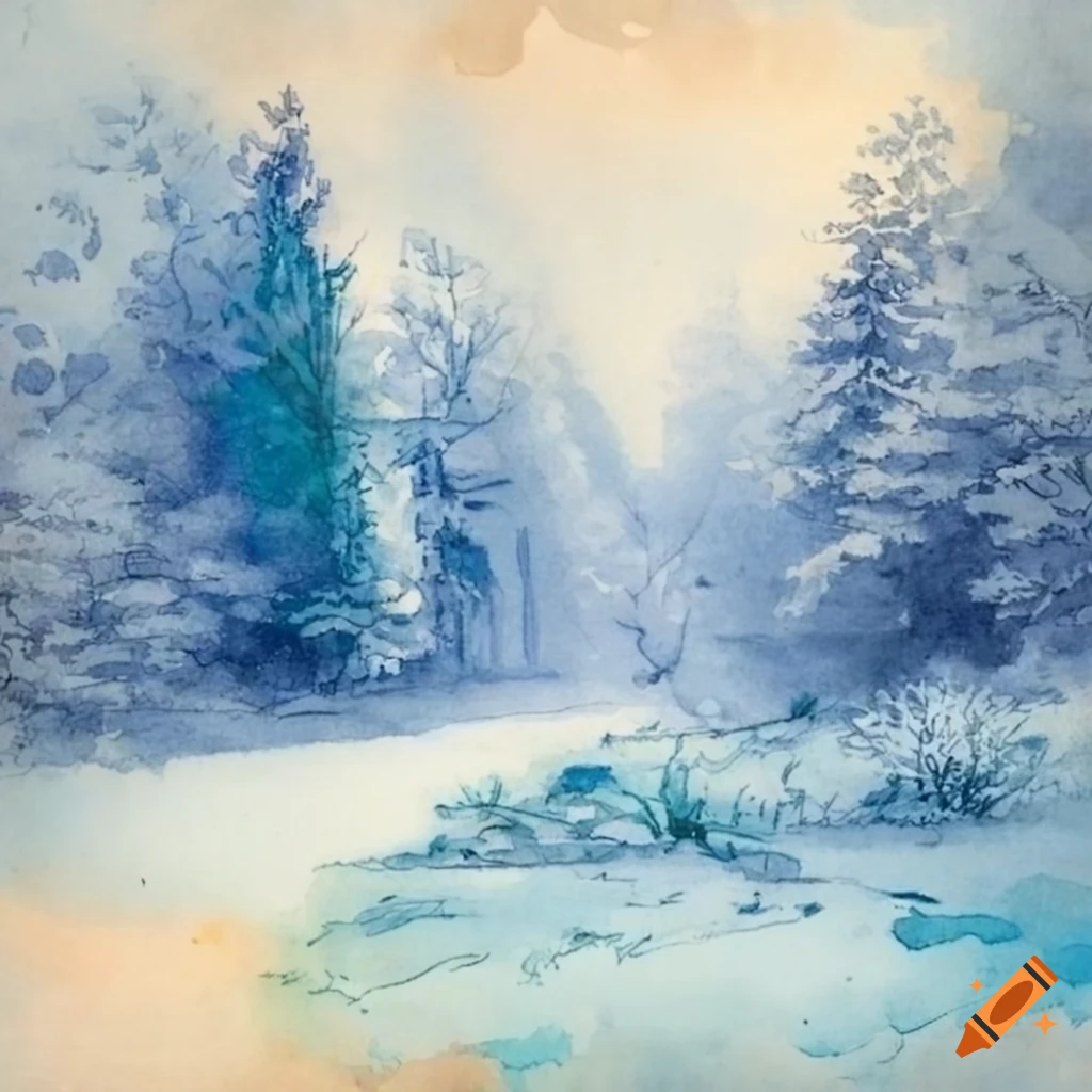 Vintage watercolor of a peaceful winter path on Craiyon