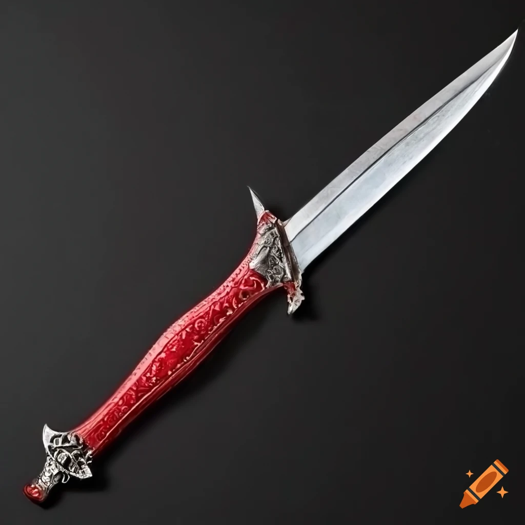 Picture of a sharp black and red dagger on Craiyon