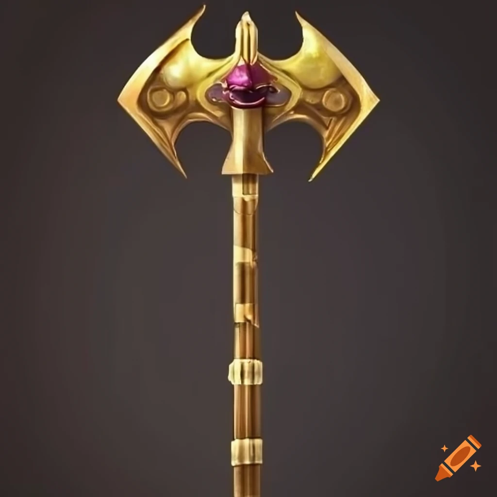 Hyperrealistic golden halberd with sunbeam blades on Craiyon