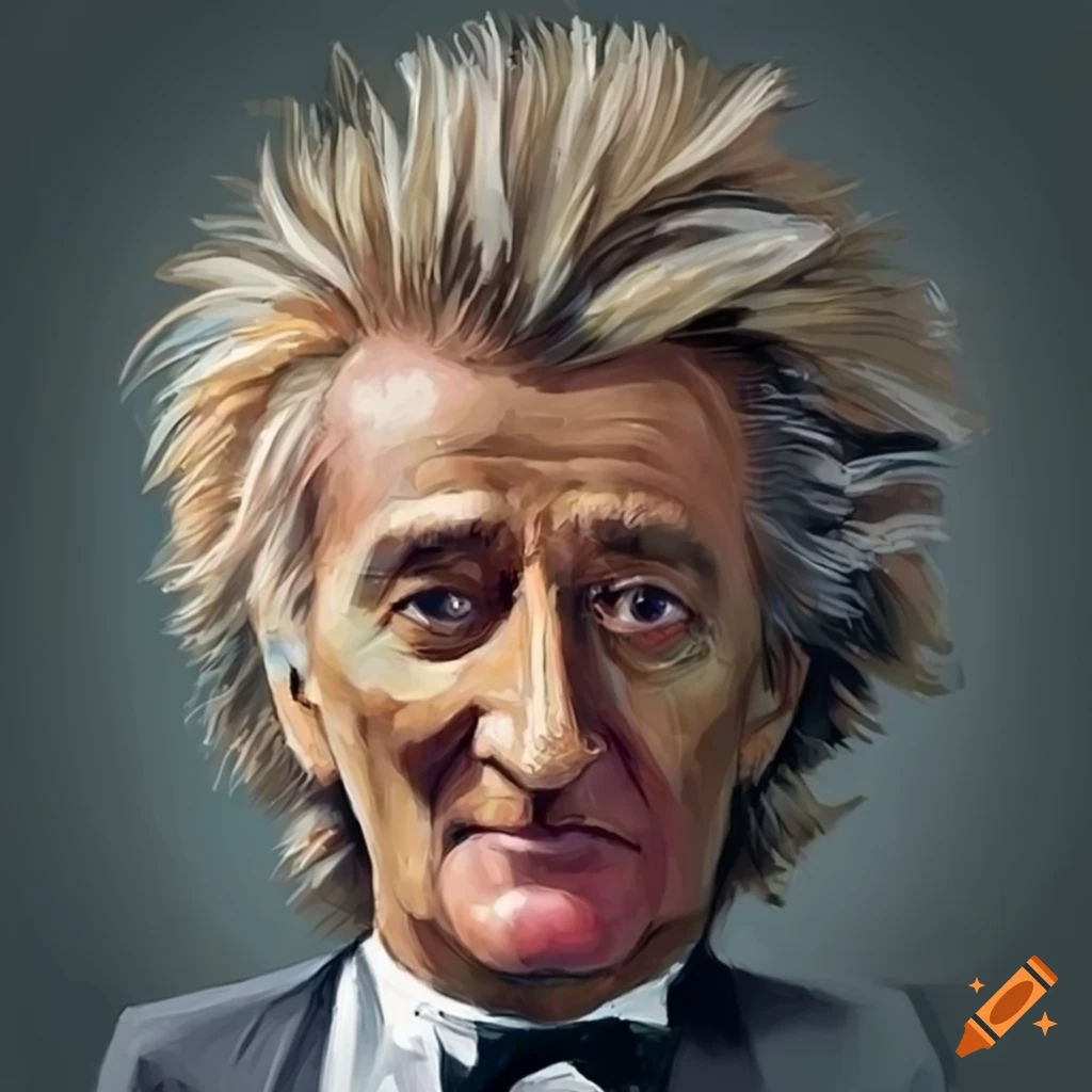 Portrait of Rod Stewart with a cod fish head on Craiyon