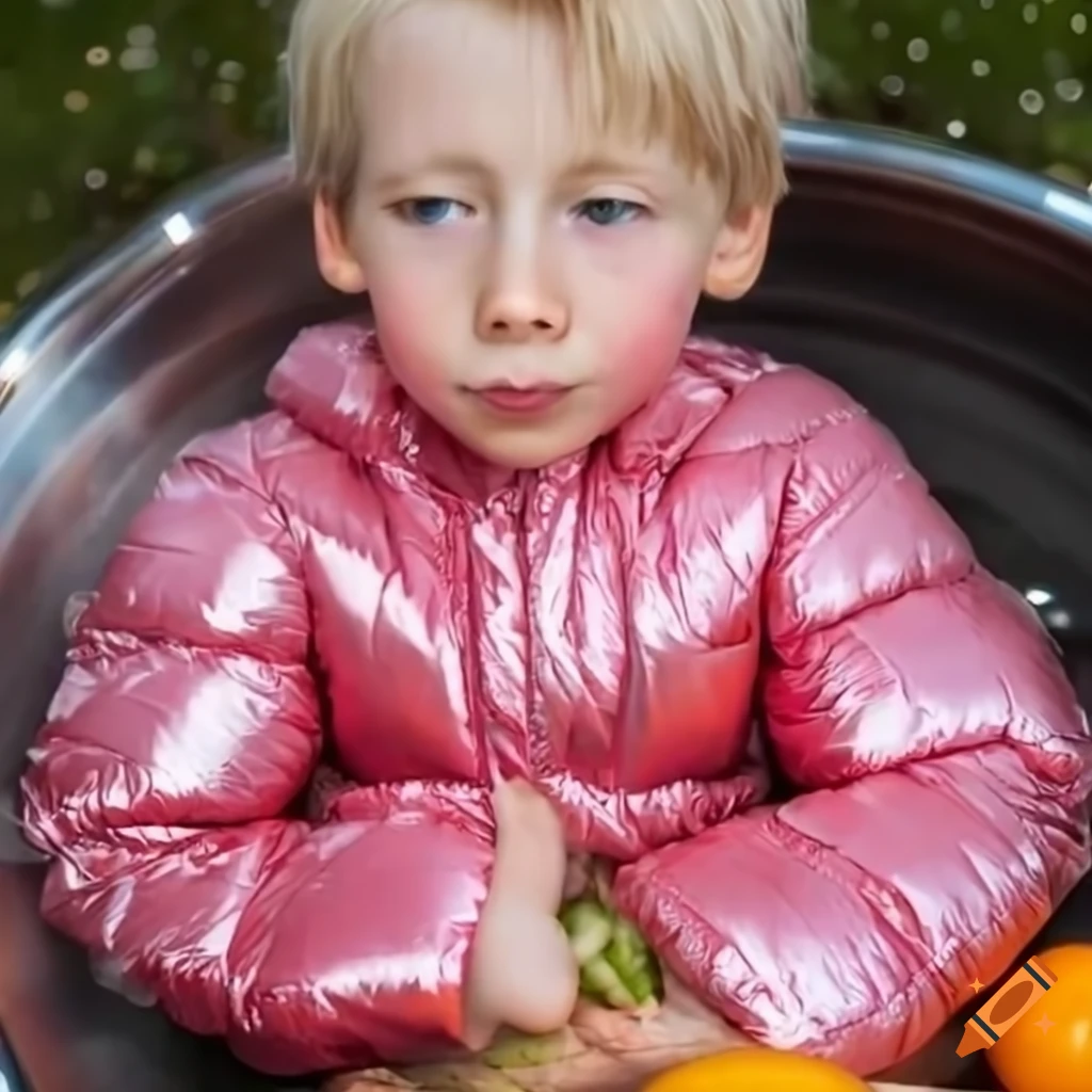 Boy bathing in a pot with vegetables on Craiyon