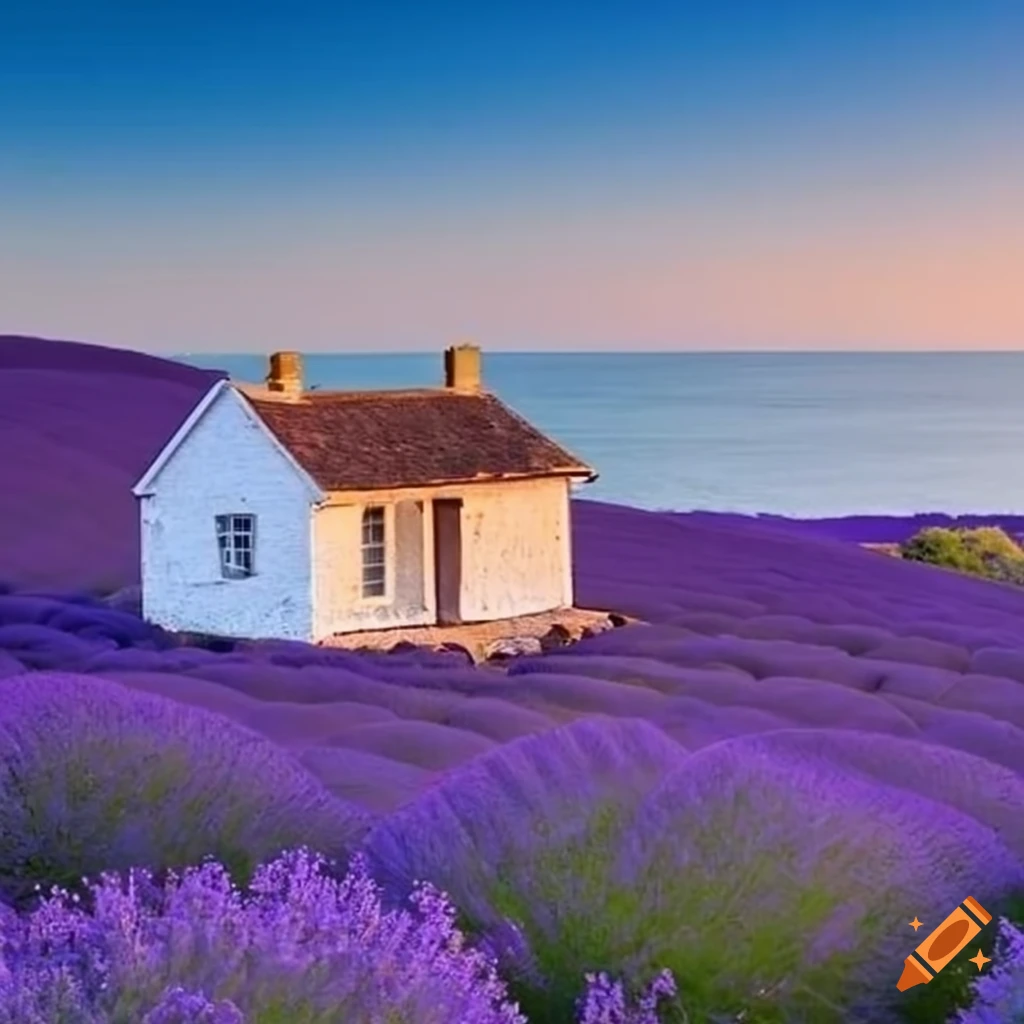 Beautiful lavender field with ocean view on Craiyon