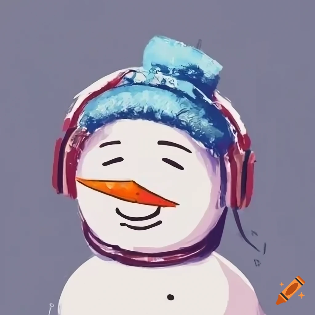 Snowman with headphones in digital art style on Craiyon
