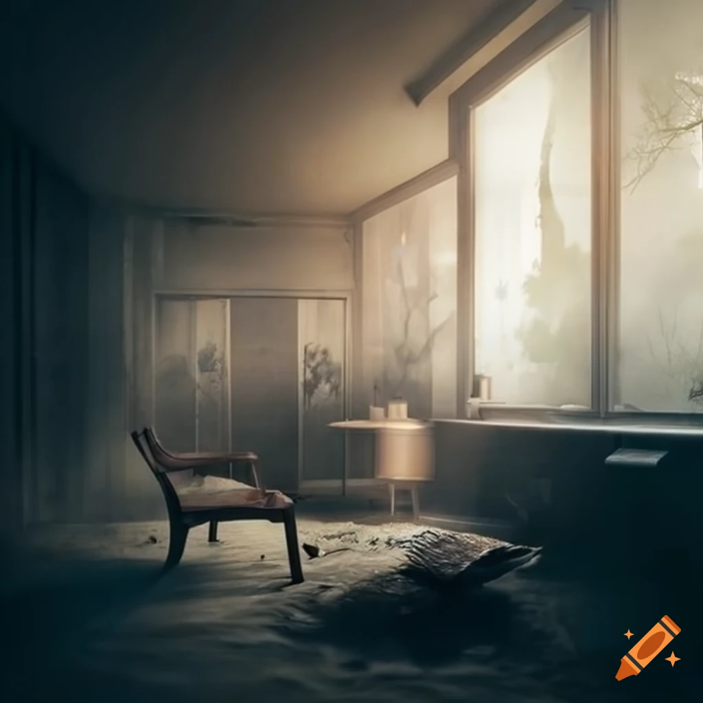 Modern abandoned house with mist