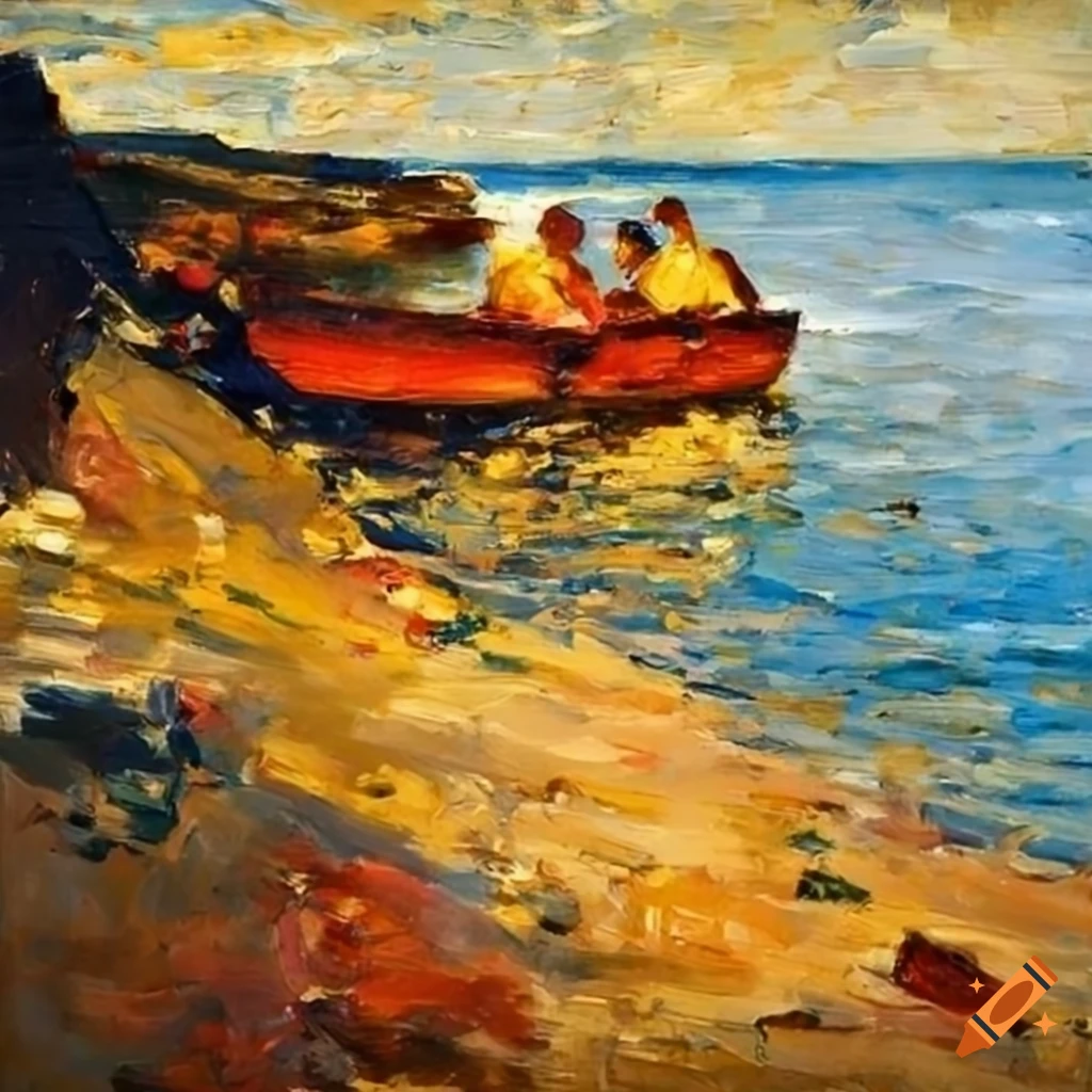 Beach with a boat painting by karl schmidt-rottluff on Craiyon