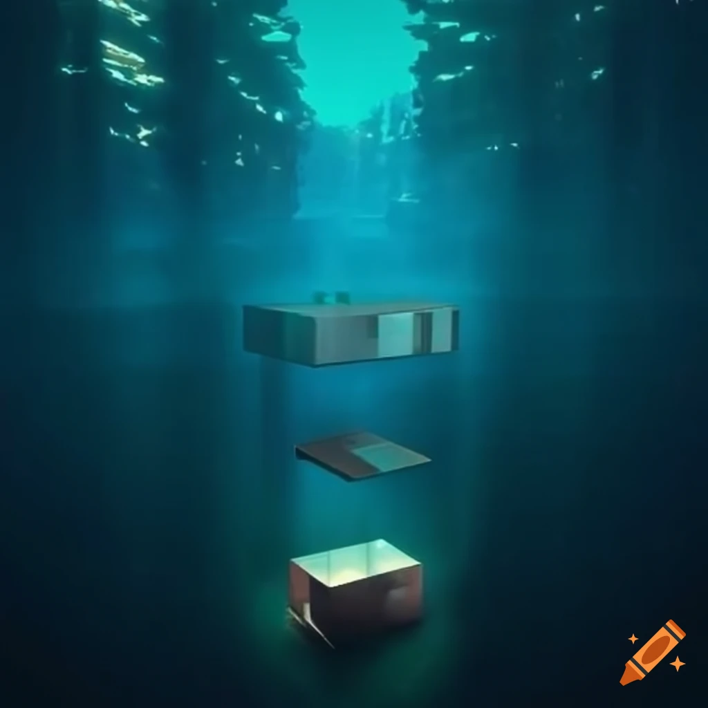 Levitating cube above a river on Craiyon