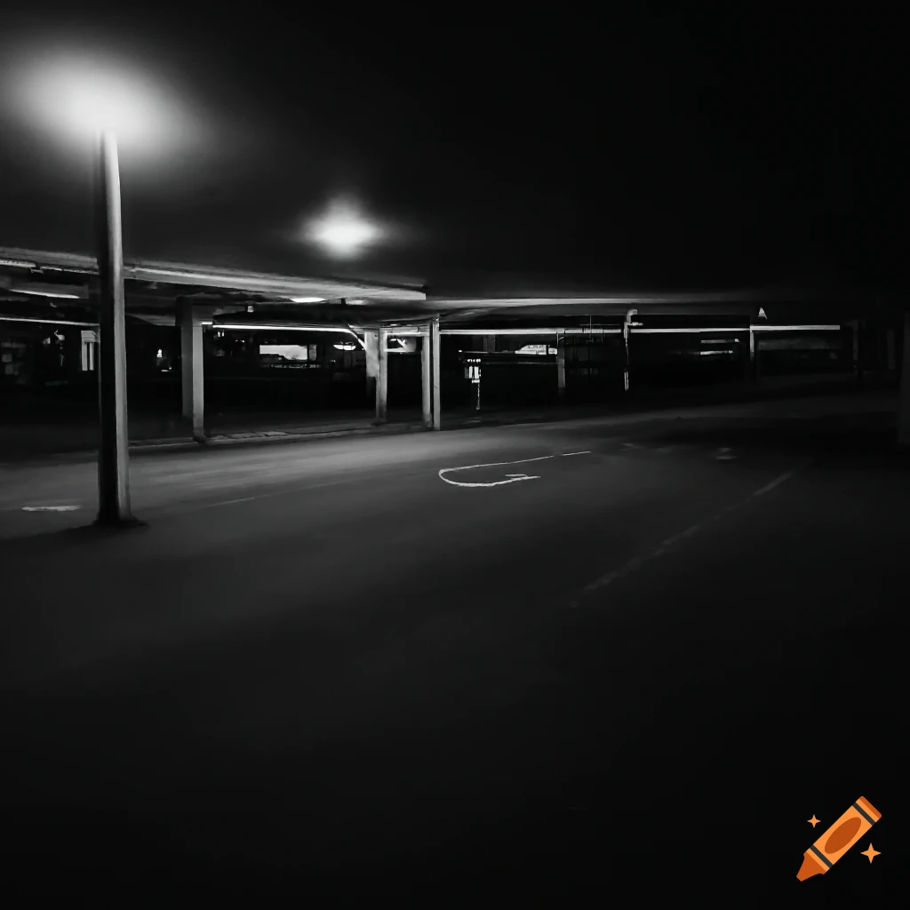 Empty parking lot at night with streetlights on Craiyon