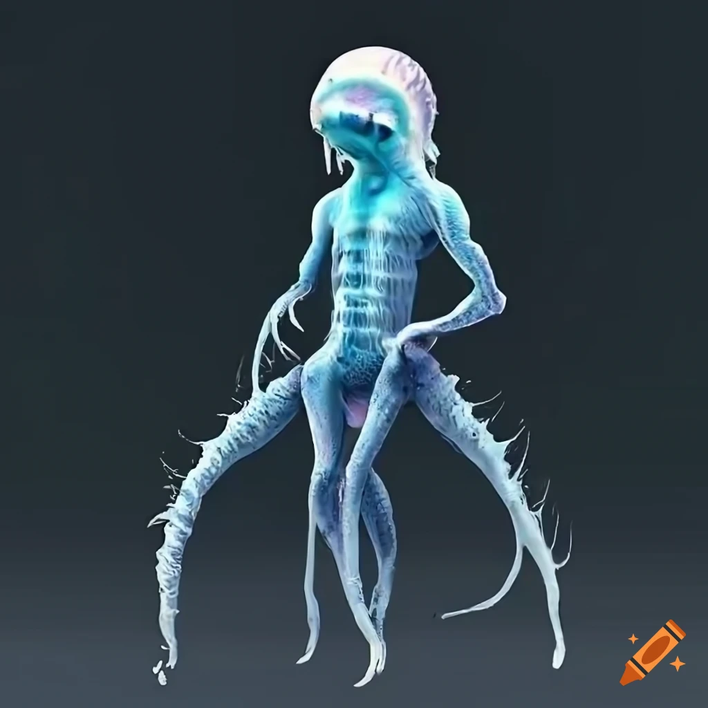 Jellyfish-reptile hybrid kaiju monster in full body pose