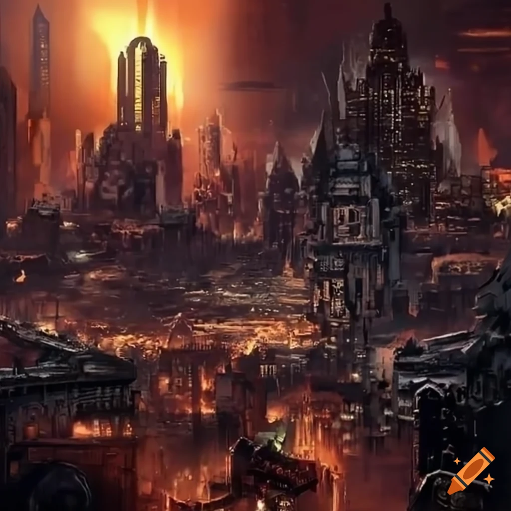 Futuristic warhammer 40k cityscape on Craiyon