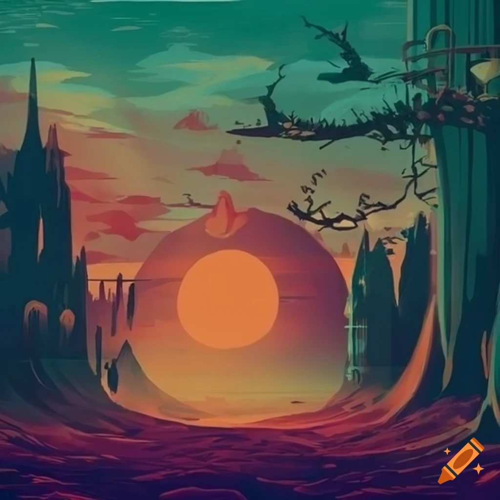 Retro-style fantasy landscape on Craiyon