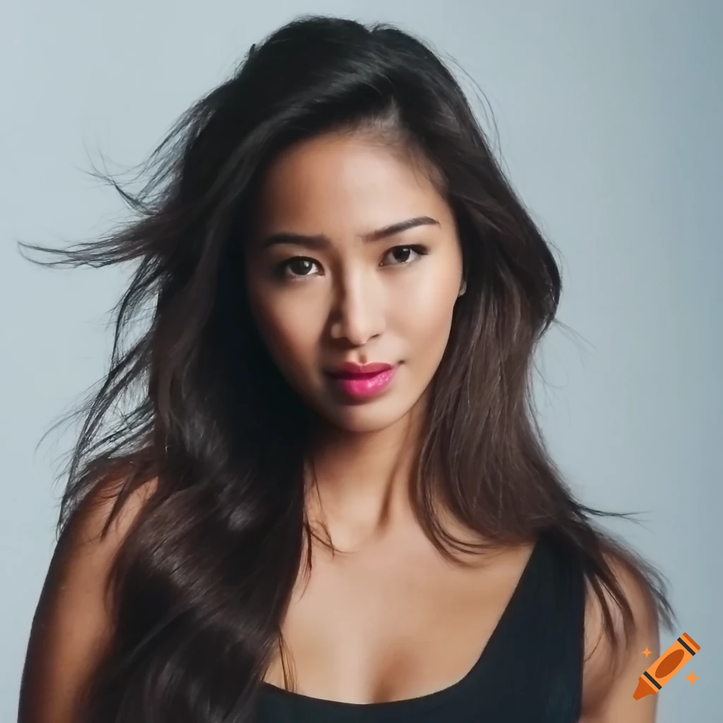 Portrait of a beautiful woman with high cheekbones and almond skin on ...