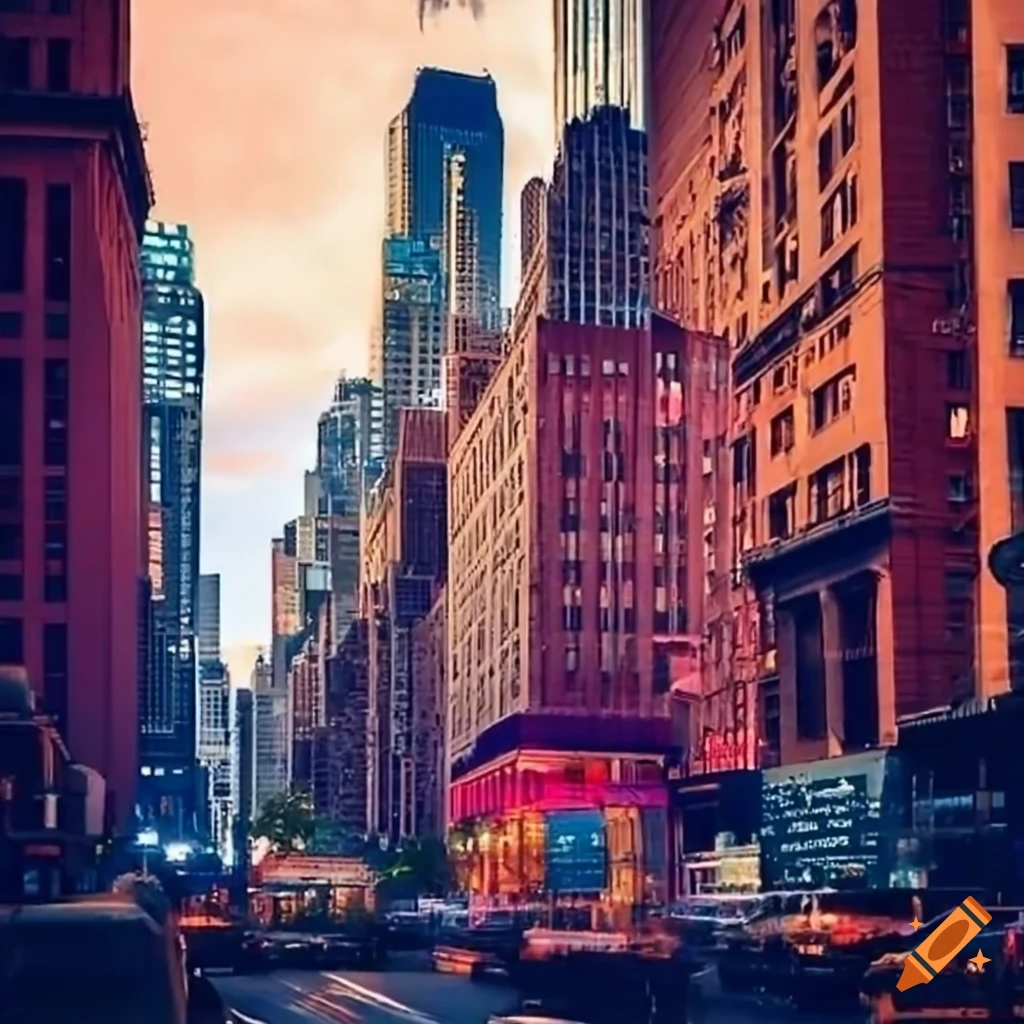 Colorful cityscape of new york
