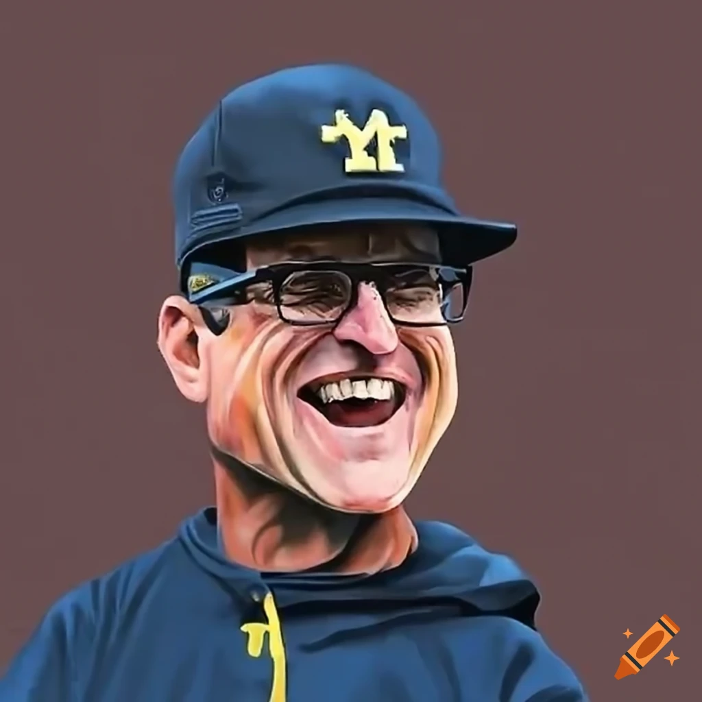 Jim harbaugh smiling with a jack hammer and no hat on Craiyon