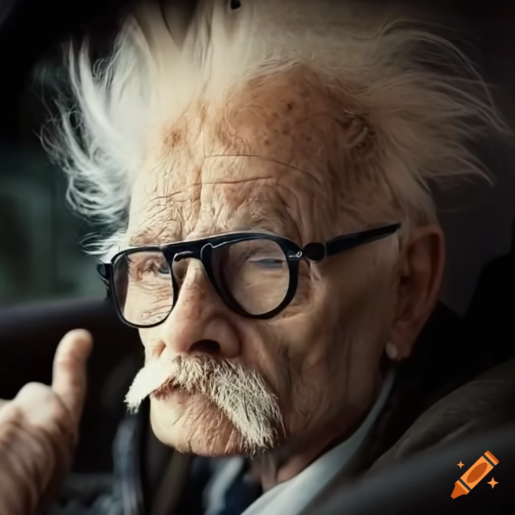 Portrait of an old man with spiky hair and mustache on Craiyon
