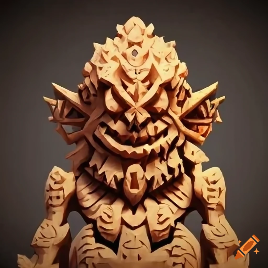 Intricate carving of a zelda game boss