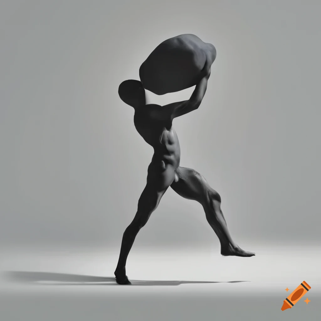 Silhouette of atlas carrying a stone on Craiyon