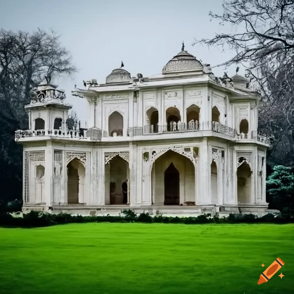 Elegant frontal view of mughal mahal white house on Craiyon