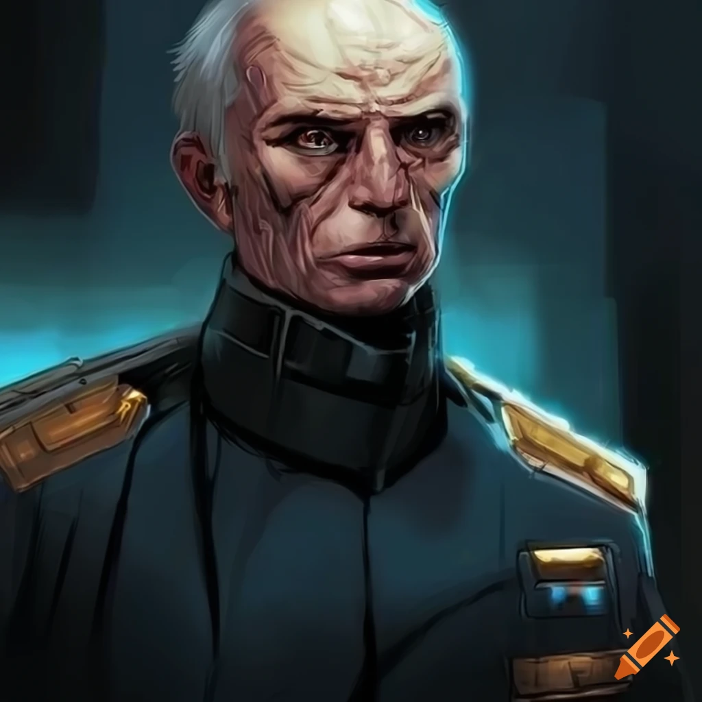 Comic-style depiction of a futuristic admiral
