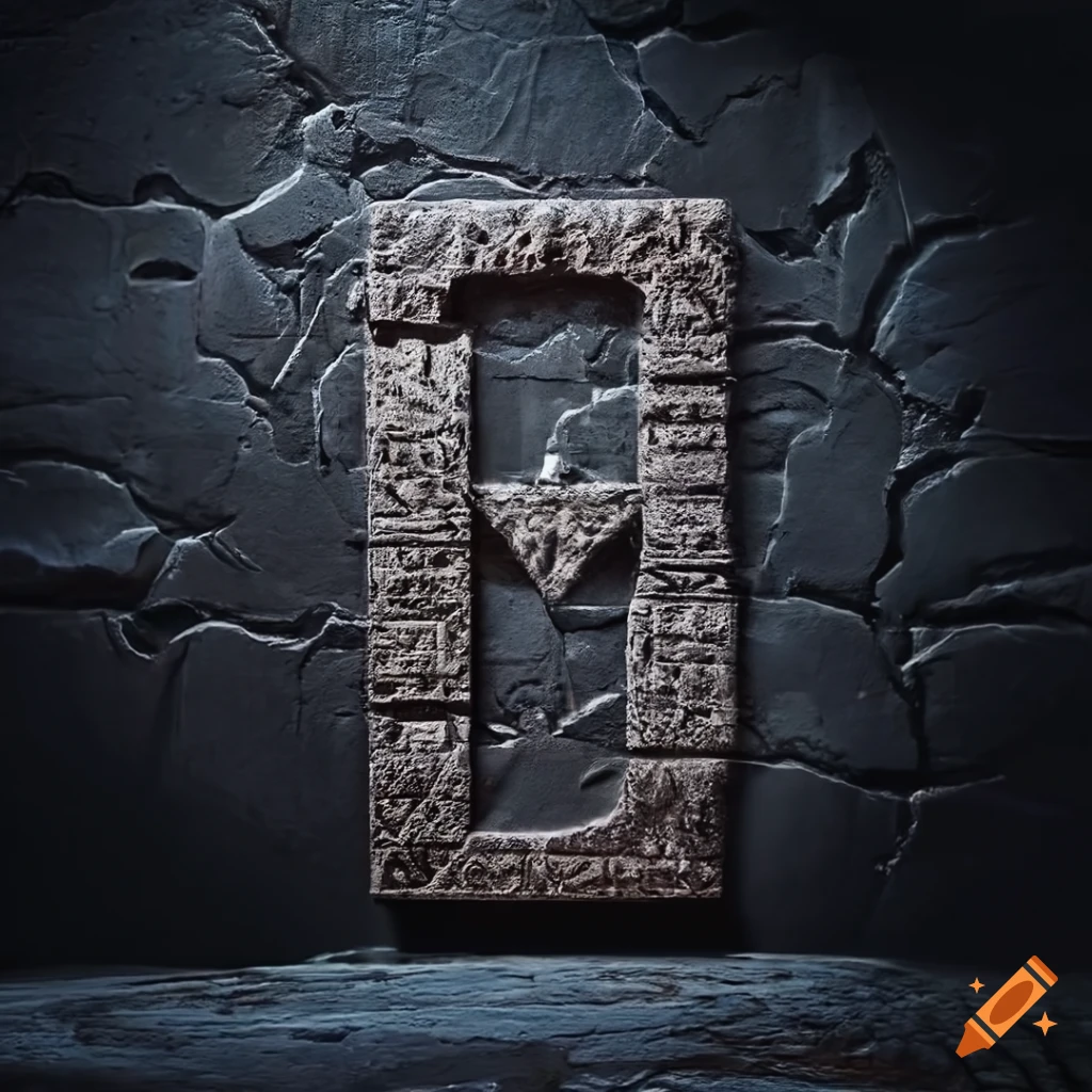 Cryptic alphabet engraved on a shale rock on Craiyon