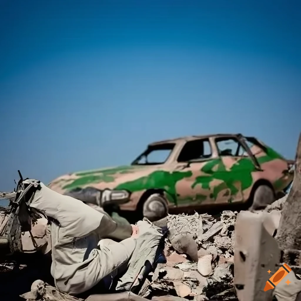 Artistic photography of a sleeping puppet with a submachine gun on Craiyon