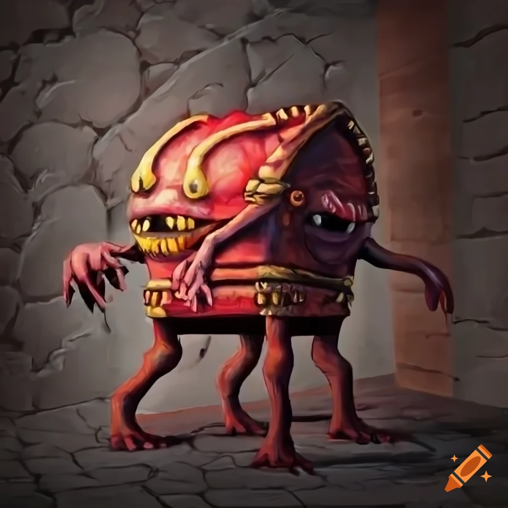 Image of a dungeon monster in a red chest on Craiyon