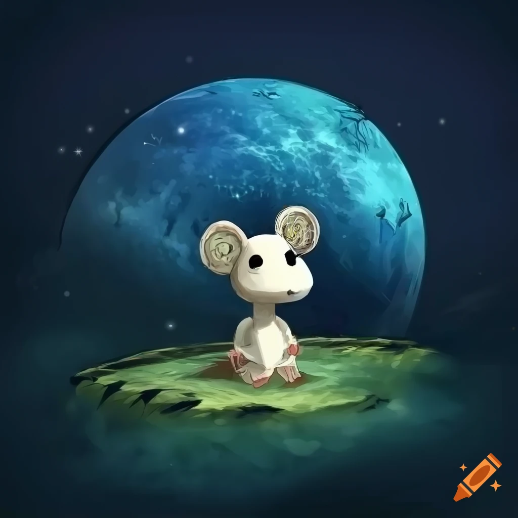 Anime mice sitting on Venus in a dark starry background on Craiyon