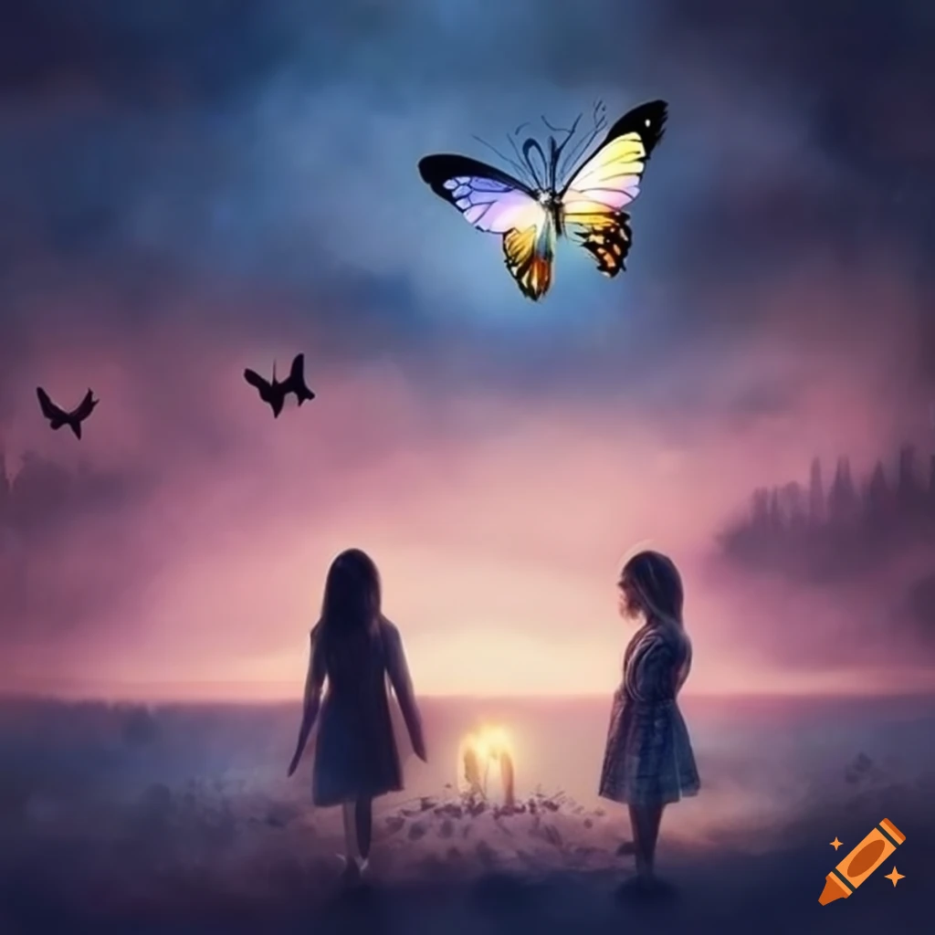 Surreal artwork with friends and butterflies on Craiyon