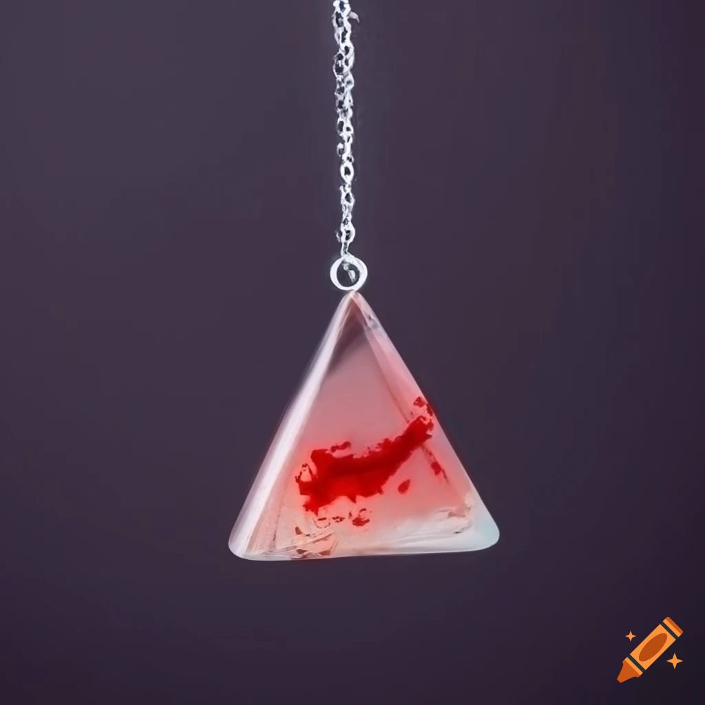 Triangle-shaped resin pendants with blood stains on Craiyon