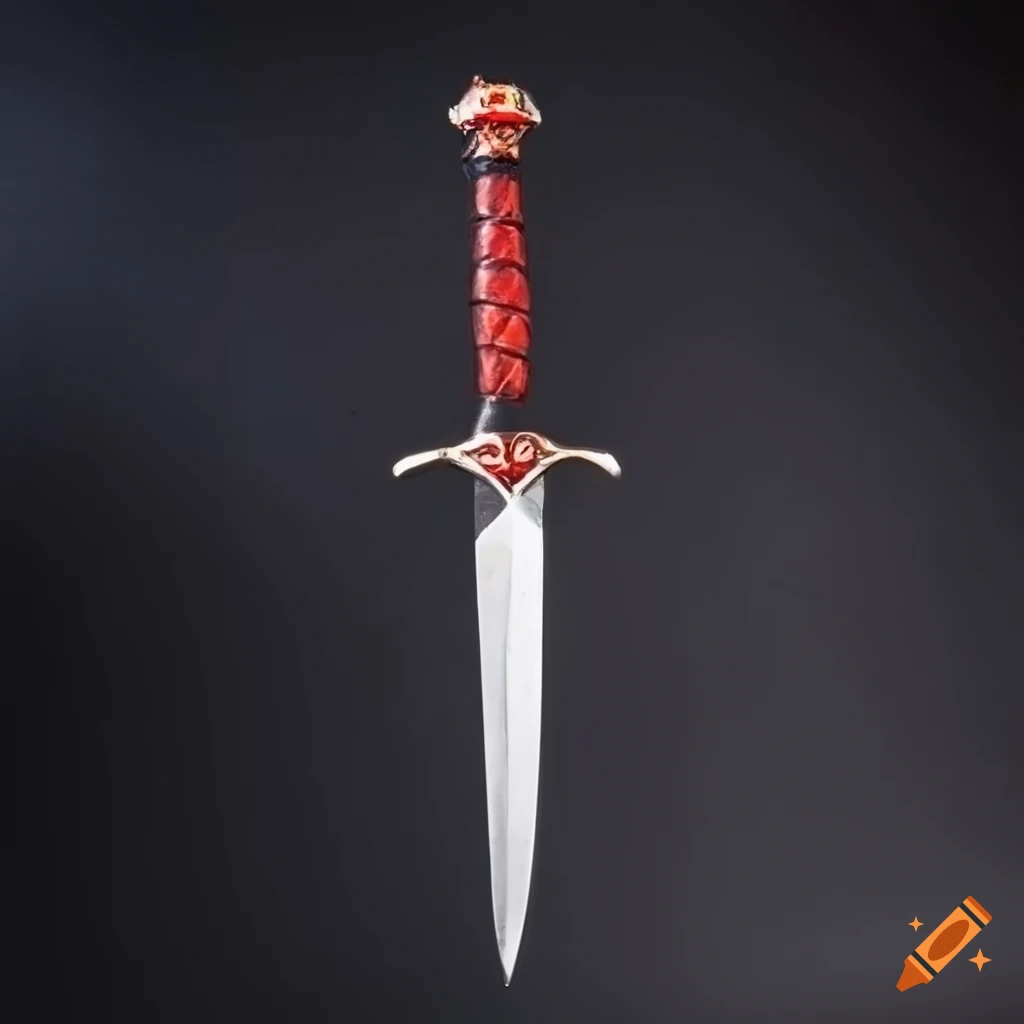 Picture of a sharp black and red dagger on Craiyon