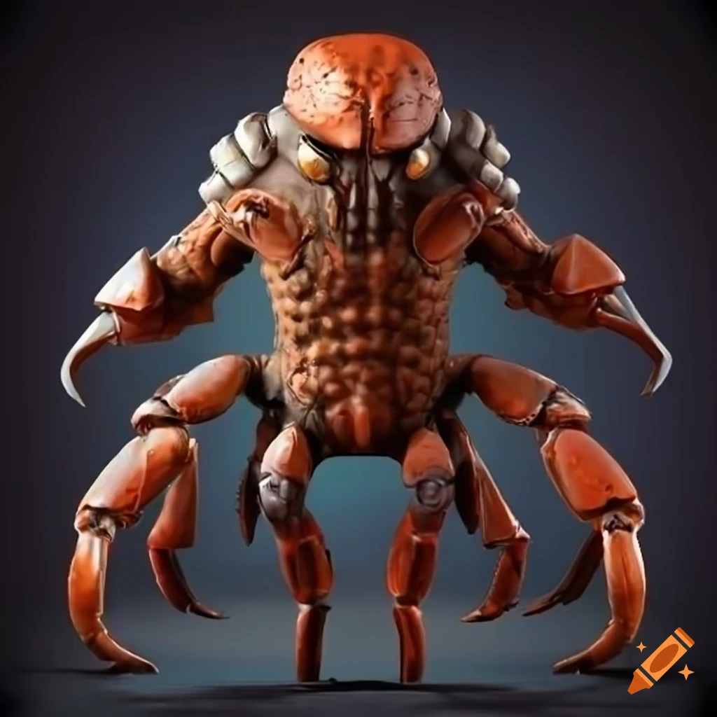 Sci-fi illustration of a crab-like humanoid on Craiyon