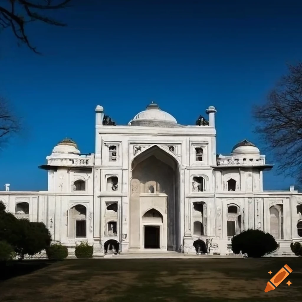 Frontal view of mughal mahal white house on Craiyon