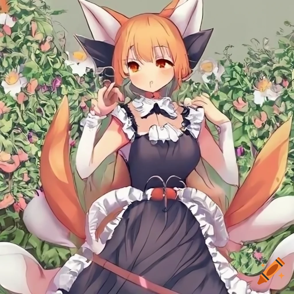 Cute Anime Fox Maid In A Garden On Craiyon